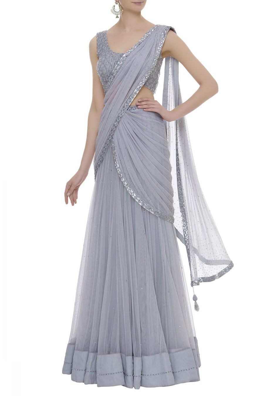 Buy Light Slate Gray Color Lehenga Saree Online on Fresh Look Fashion