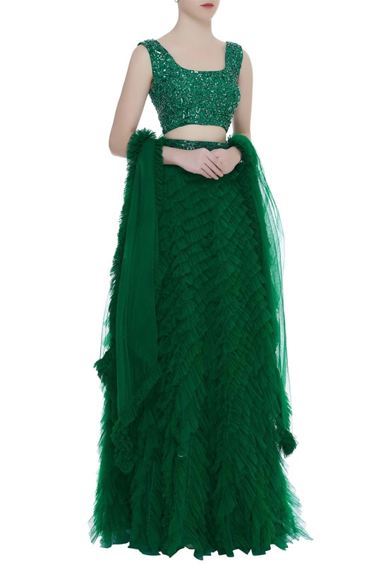 Buy Green Color Ruffle Lehenga Online on Fresh Look Fashion