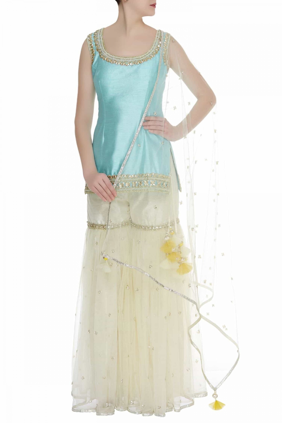 Buy Pastel Blue And Ivory Color Sharara Suit Online on Fresh Look Fashion