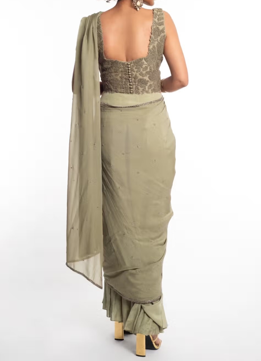 Buy Gray Pre Draped Saree Online on Fresh Look Fashion