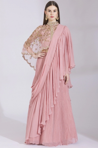 Buy Light Pink Color Ruffle Lehenga Saree Online on Fresh Look Fashion