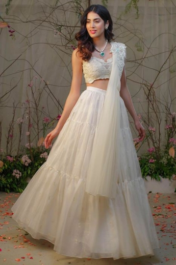 Buy Floral White Color Ruffle Lehenga Online on Fresh Look Fashion